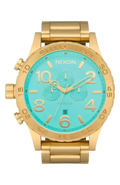 Nixon 51-30 Chronograph Bracelet Watch - Gold/turquoise/gold