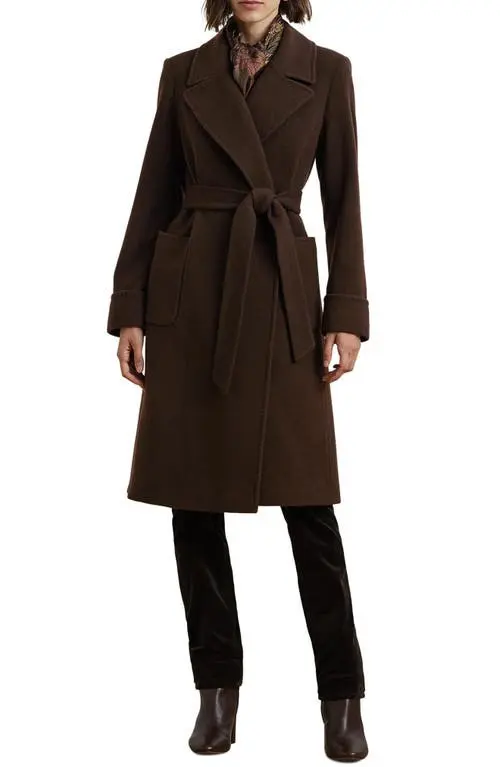 Ralph Lauren Belted Wool And Cashmere-blend Wrap Coat - Chocolate