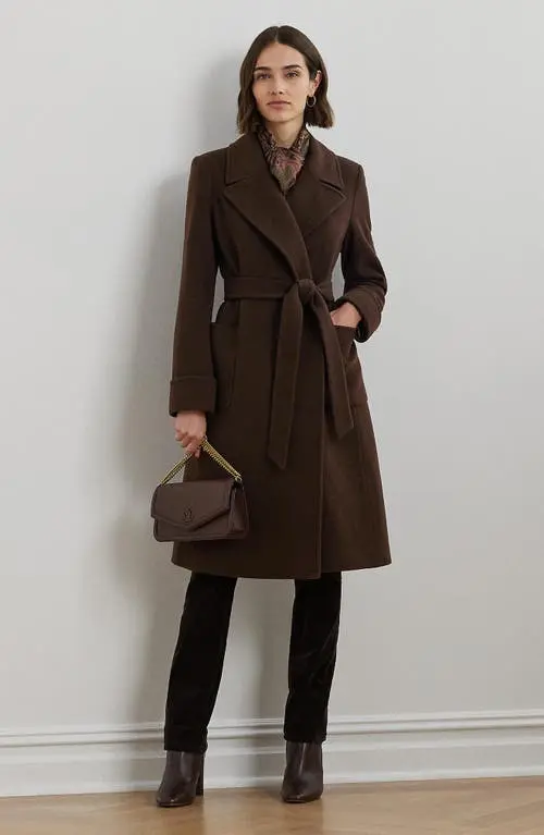 Ralph Lauren Belted Wool And Cashmere-blend Wrap Coat - Chocolate