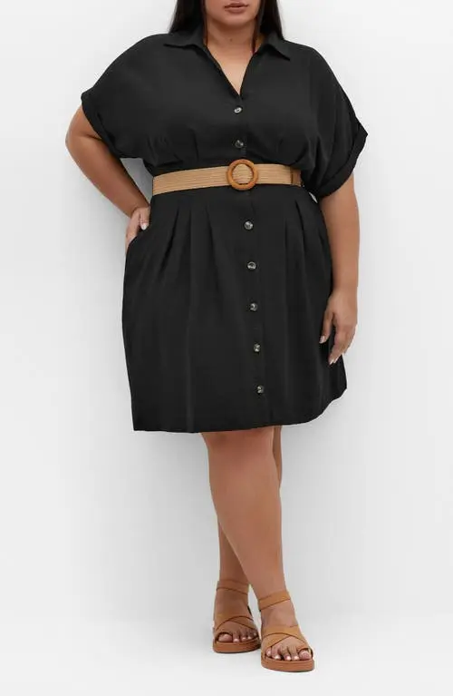 City Chic Jade Belted Shirtdress - Black