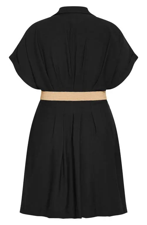 City Chic Jade Belted Shirtdress - Black