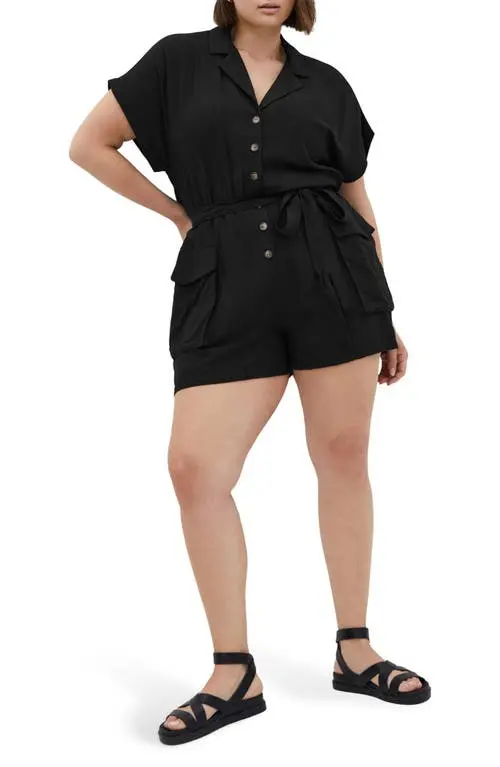City Chic Jade Short Sleeve Playsuit - Black