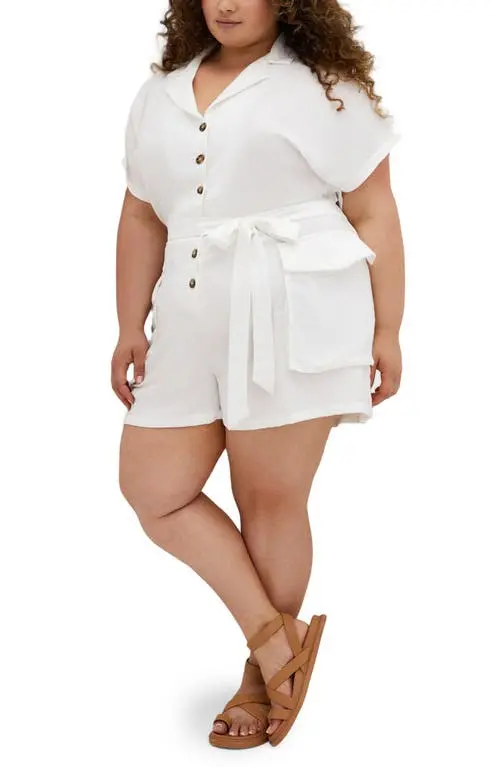 City Chic Jade Short Sleeve Playsuit - Ivory