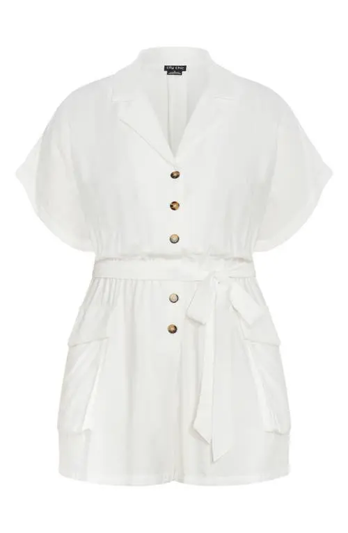 City Chic Jade Short Sleeve Playsuit - Ivory
