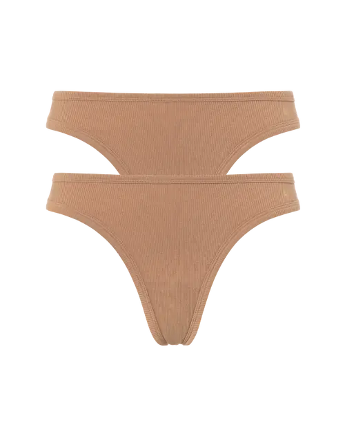 NUDEA The Organic Cotton Dipped Thong 2 Pack - Mocha