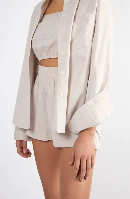 VIENS AVEC MOI Oversize Striped Button-up Shirt - Tan Stripe