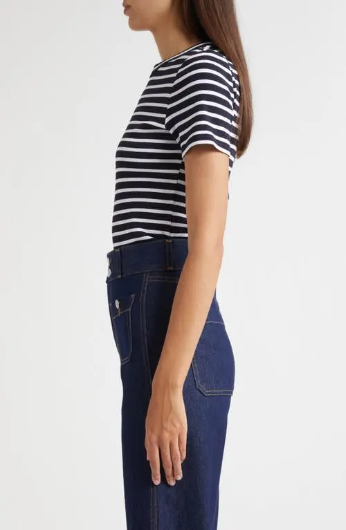 Veronica Beard Pruitt Stripe Stretch Cotton T-shirt - Navy White
