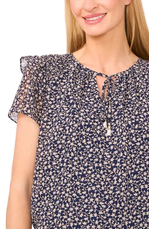 CECE DUPRAZ Floral Tie Neck Chiffon Top