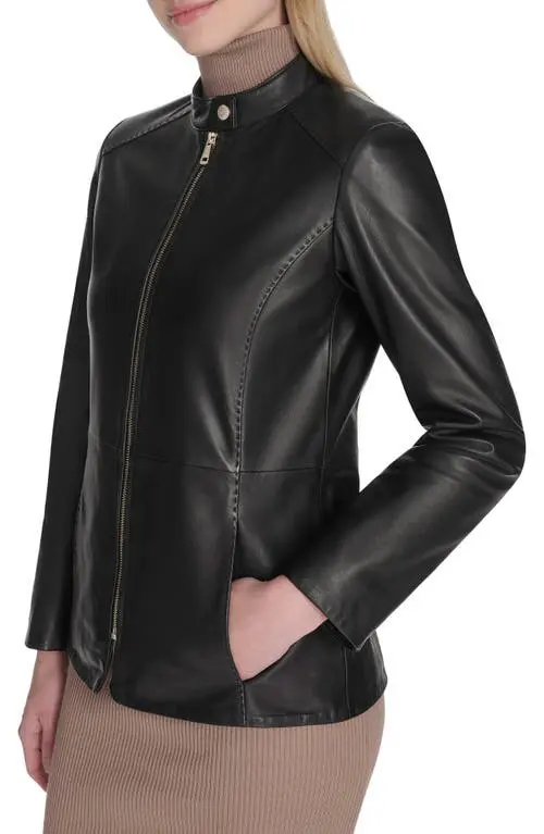 Cole Haan Leather Biker Jacket - Black