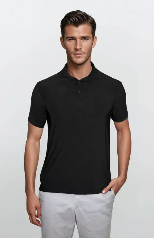 24SEVENMEN Wrinkle Resistant 3 Button Polo Shirt - Black