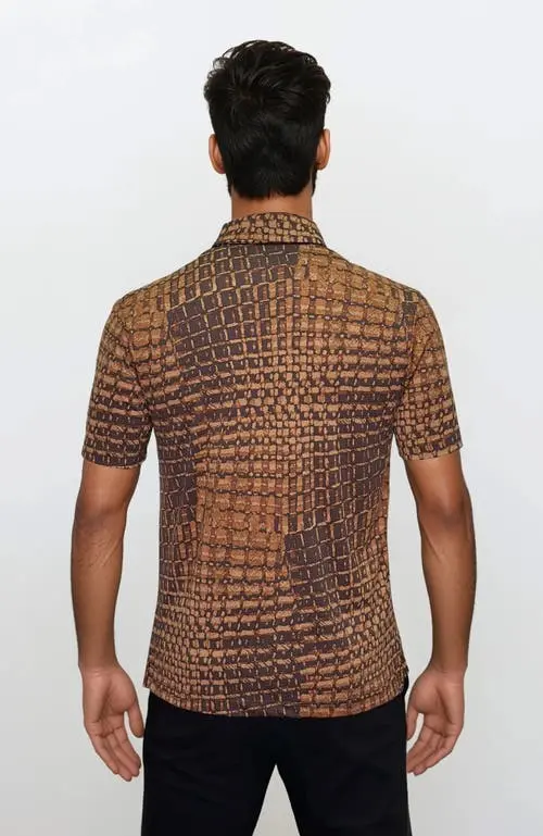 24SEVENMEN Wrinkle Resistant 3 Button Alligator Print Polo Shirt