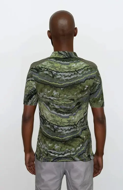 24SEVENMEN Wrinkle Resistant 3 Button Green Marble Polo Shirt - Green Multi