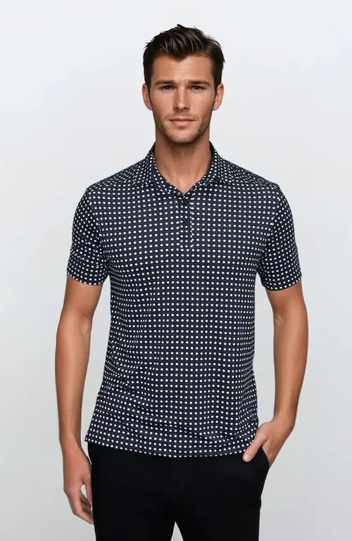 24SEVENMEN Wrinkle Resistant 3 Button Polka Dot Polo Shirt - Navy Multi