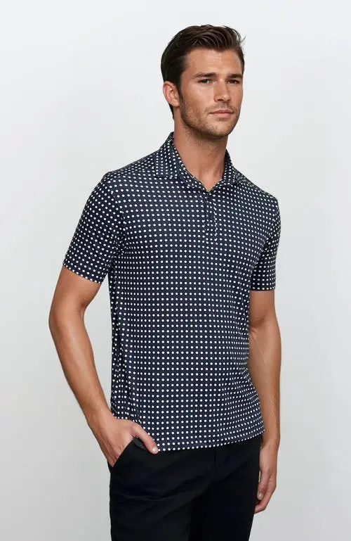24SEVENMEN Wrinkle Resistant 3 Button Polka Dot Polo Shirt - Navy Multi