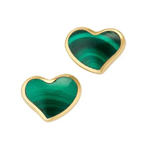 JAN LESLIE Heart Stud Earring Set In Sterling With 18k Gold Overlay - Green