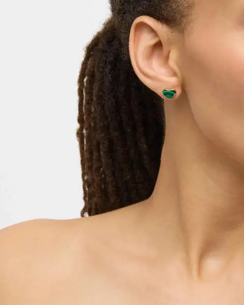 JAN LESLIE Heart Stud Earring Set In Sterling With 18k Gold Overlay - Green