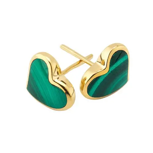 JAN LESLIE Heart Stud Earring Set In Sterling With 18k Gold Overlay - Green