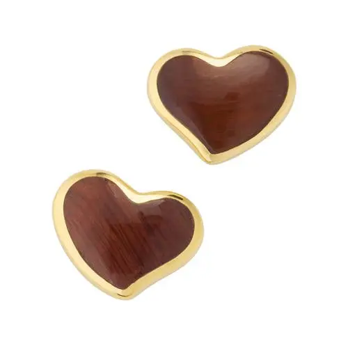 JAN LESLIE Heart Stud Earring Set In Sterling With 18k Gold Overlay - Red