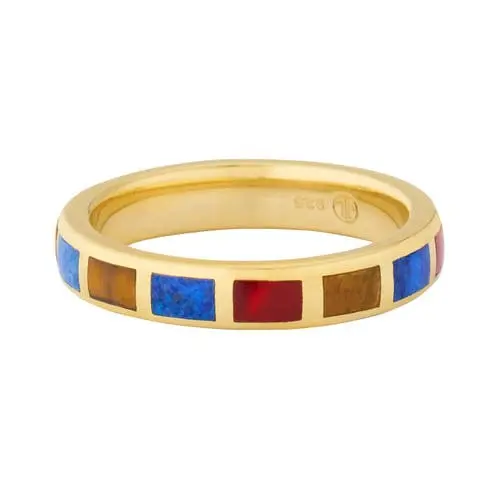 JAN LESLIE Dash Ring Set In Sterling Silver With Gold Overlay - Bluelapis,tigerseye,carnelian