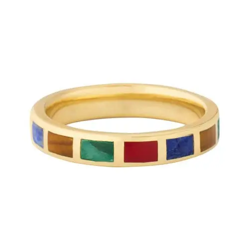JAN LESLIE Dash Ring Set In Sterling Silver With Gold Overlay - Multi With Malachite