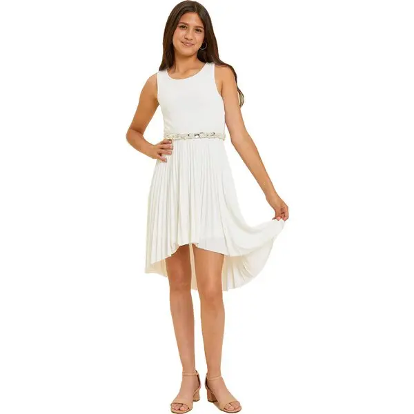 UN DEUX TROIS Pleated High-low Dress With Belt - Ivory