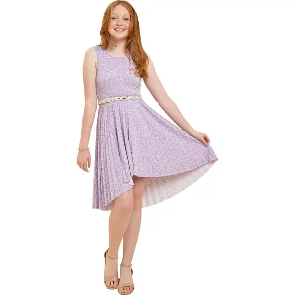 UN DEUX TROIS Pleated High-low Dress With Belt - Lilac