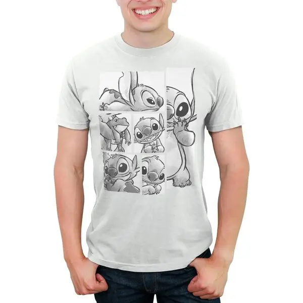 LILO & STITCH Grayscale Sketches Of Stitch Graphic T-shirt - White