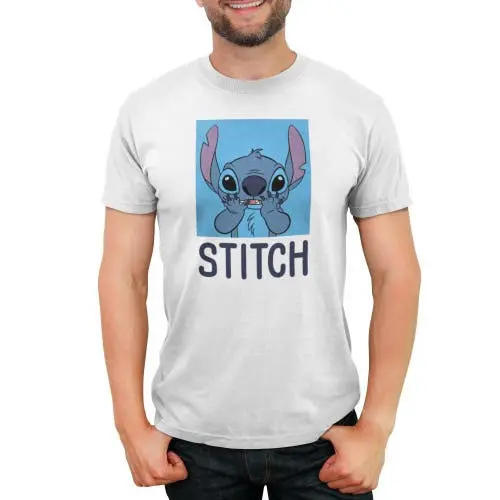 LILO & STITCH Simple Blue Stitch Portrait Graphic T-shirt - White