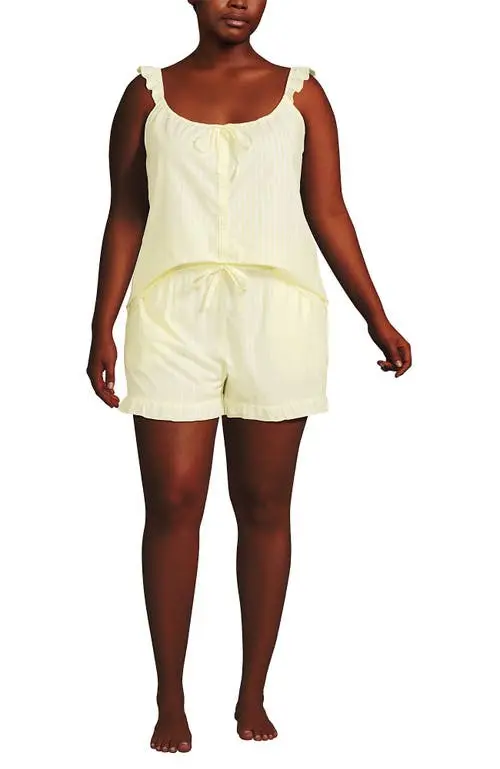 LANDS' END Poplin 2 Piece Pajama Settank Top And Shorts - Pale Yellow/white Stripe
