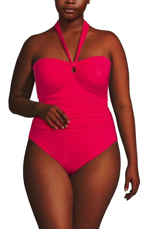 LANDS' END Slender Suit Multi-way Bandeau One Piece Swimsuit - Coral Ruby