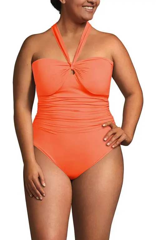 LANDS' END Slender Suit Multi-way Bandeau One Piece Swimsuit - Papaya Orange
