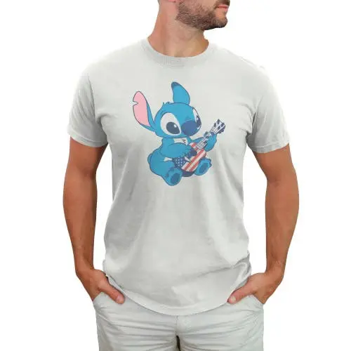 LILO & STITCH American Flag Guitar Stitch Graphic T-shirt - White