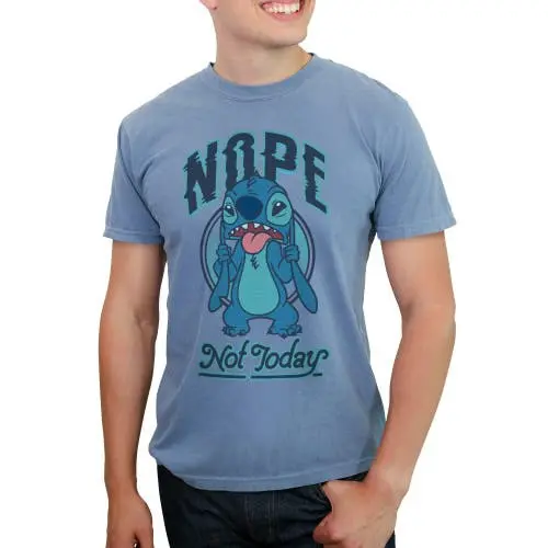 LILO & STITCH Nope Not Today Tongue Out Stitch Graphic T-shirt - Blue Jean