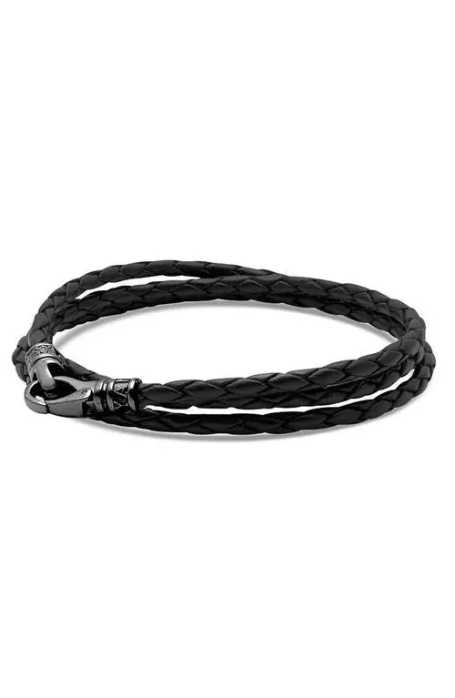 NIALAYA JEWELRY Braided Leather Wrap Bracelet - Black