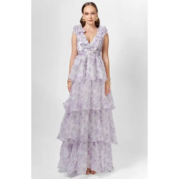 BARIANO Violeta Tiered Printed Gown