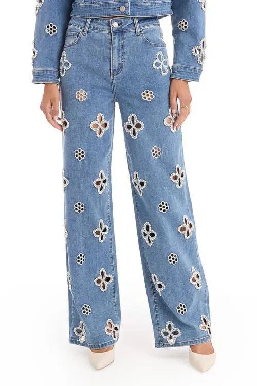THE NOLI SHOP Kaia Pearl High Rise Jean - Medium Blue