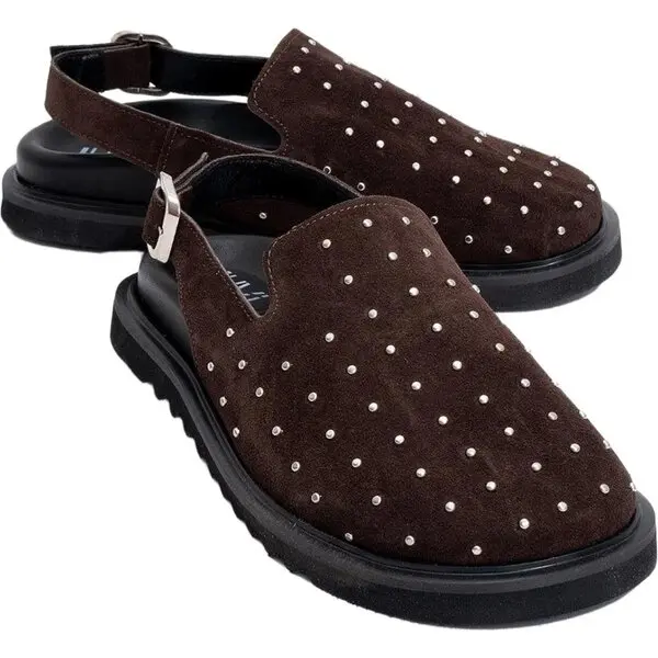 FOREVER & ALWAYS SHOES Leather Studded Clogs - Dark Brown Suede Leather