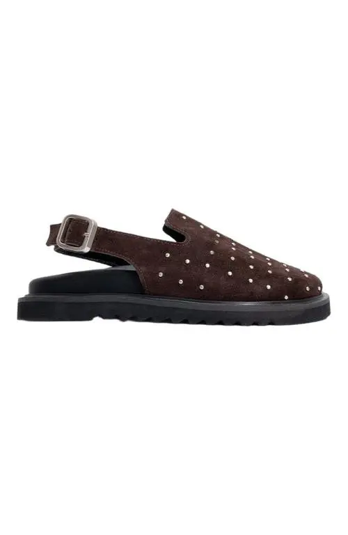 FOREVER & ALWAYS SHOES Leather Studded Clogs - Dark Brown Suede Leather