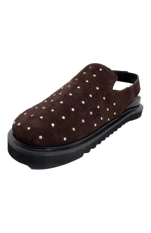 FOREVER & ALWAYS SHOES Leather Studded Clogs - Dark Brown Suede Leather