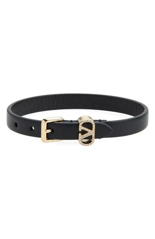 Valentino Garavani Pavé Vlogo Leather Bracelet - Nero/crystal