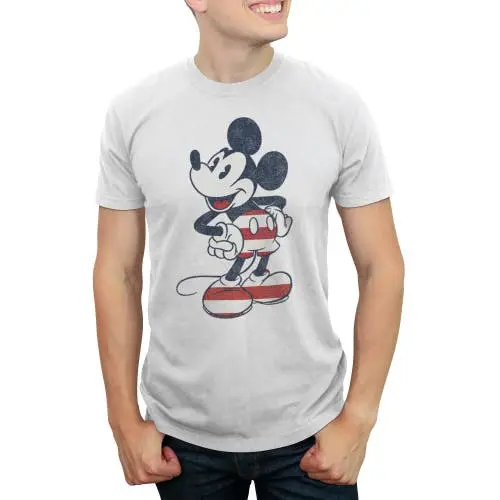 MICKEY & FRIENDS Red Striped Mickey Graphic T-shirt - White