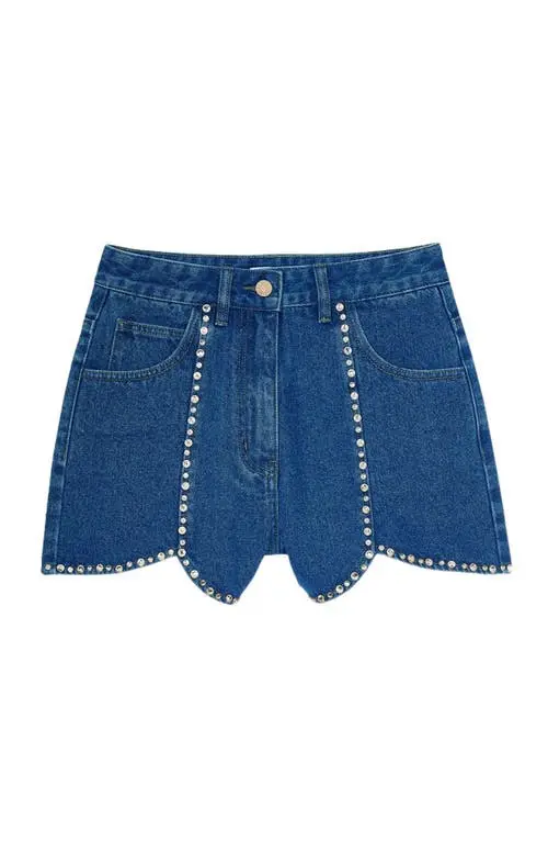 Sandro Rhinestone Denim Tulip Hem Shorts
