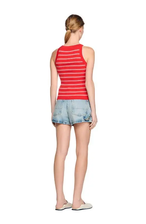 Sandro Striped Ribbed Knit Vest Top