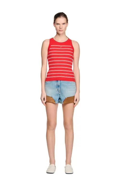 Sandro Striped Ribbed Knit Vest Top