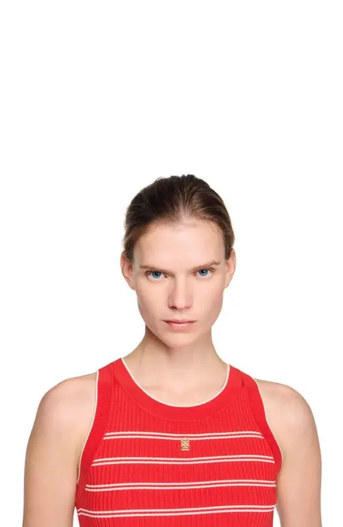 Sandro Striped Ribbed Knit Vest Top