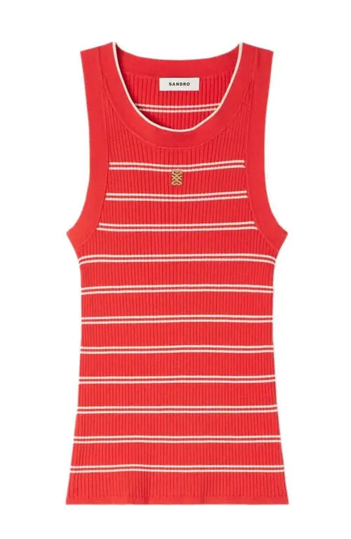 Sandro Striped Ribbed Knit Vest Top