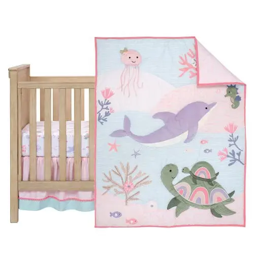 LAMBS & IVY Sea Dreams 3-piece Baby Crib Bedding Set - Pink Multicolor