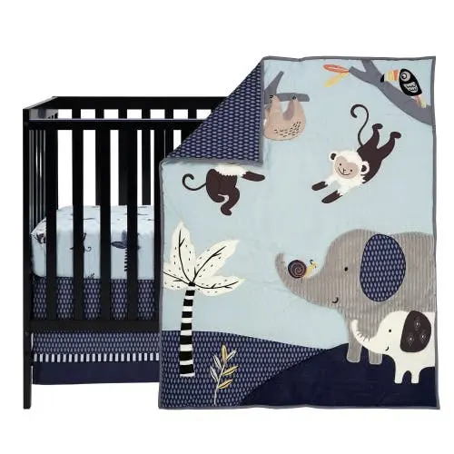 LAMBS & IVY Jungle Party 3-piece Crib Bedding Set - Blue