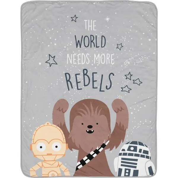 LAMBS & IVY Star Wars Rebels R2d2/c-3po/chewbacca Soft Faux Shearling Baby Blanket - Gray
