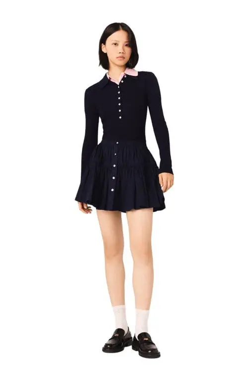 Maje Mini Elasticated Waist Skirt - Navy